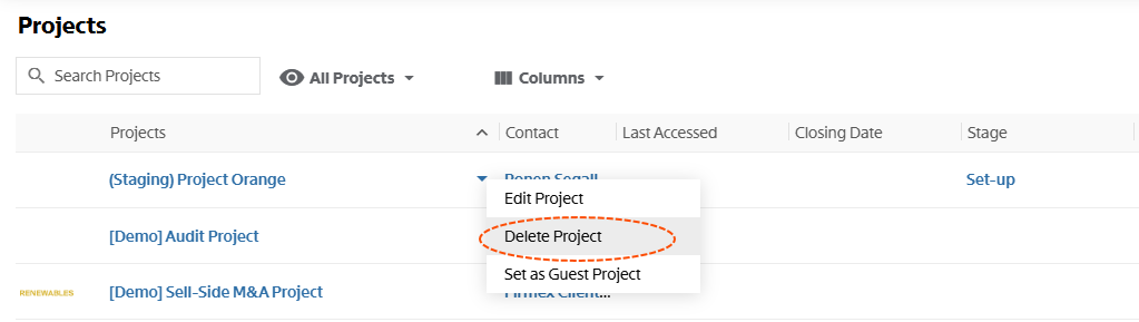 Delete A Project – Firmex Knowledge Base